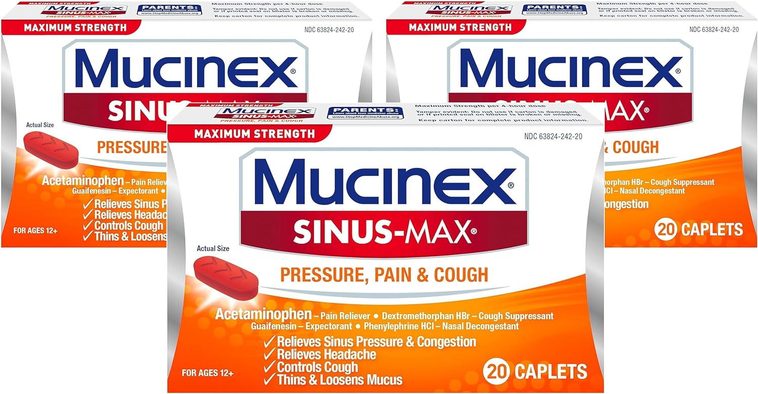 Mucinex Maximum Strength Sinus-Max Pressure and Pain Caplets, Relieves ...
