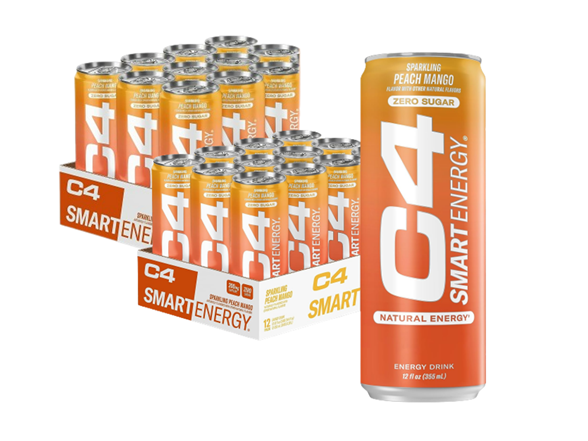 2 x 12-Pack (24 Total) C4 Peach Mango Sparkling Energy Drink 12oz $24.99