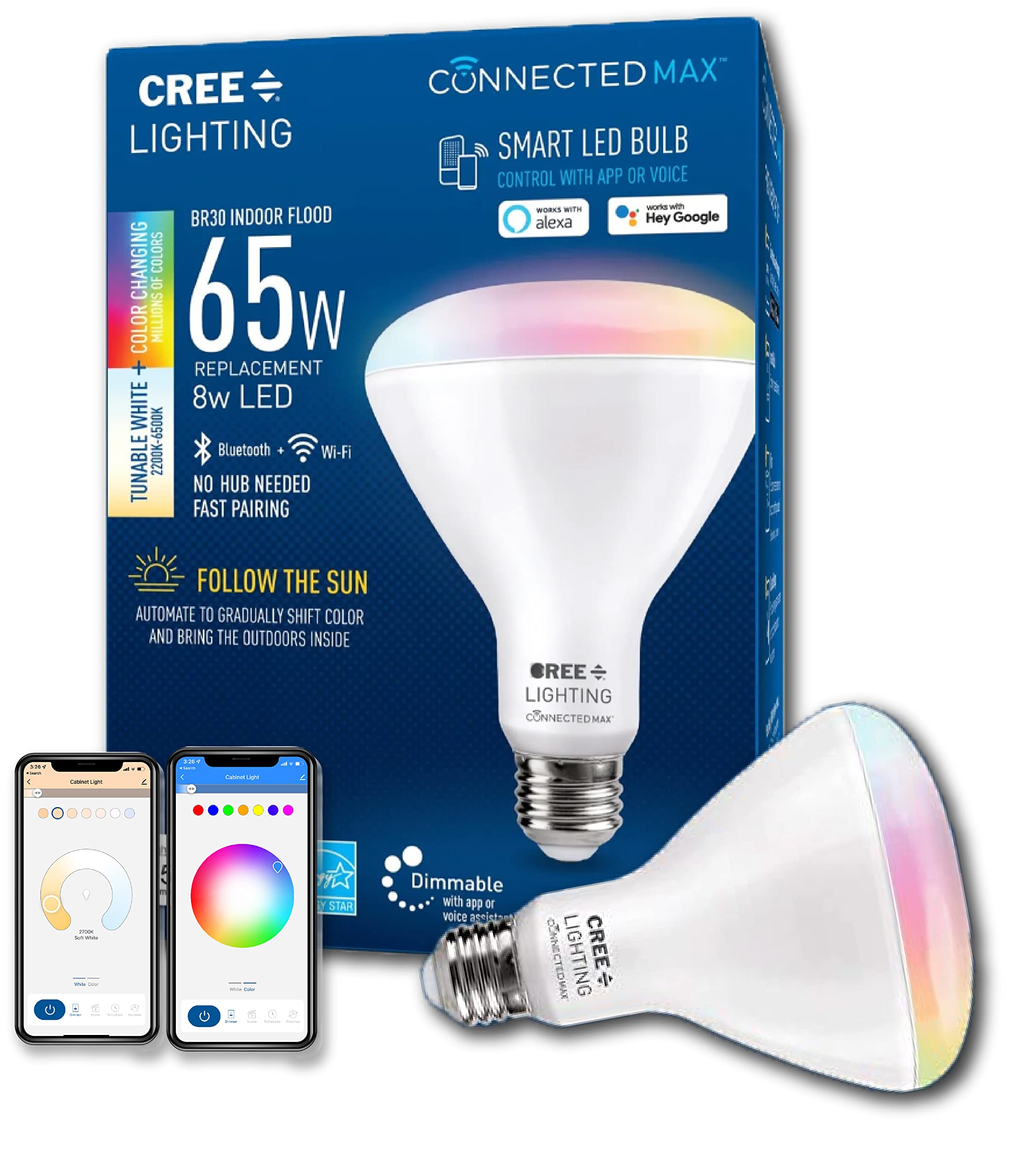Cree Lighting 65W Connected Max BR30 Tunable RGB Smart LED Light Bulb ...