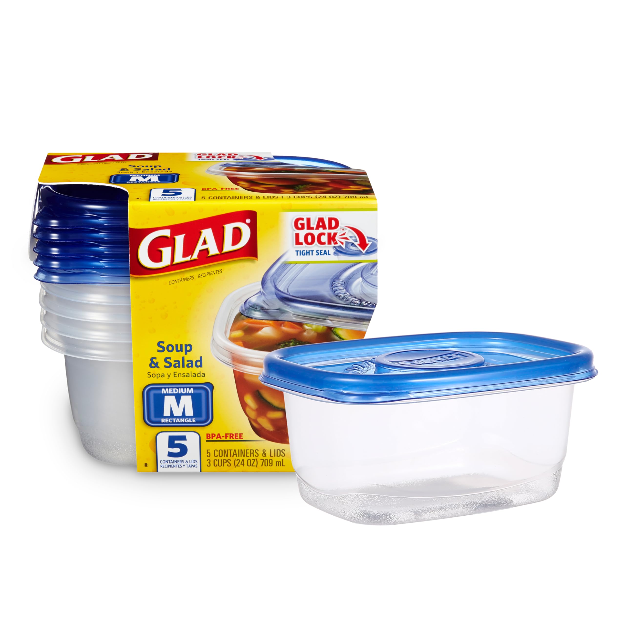 5-Pack 24-Oz GladWare Rectangle Soup & Salad Food Storage Containers ...