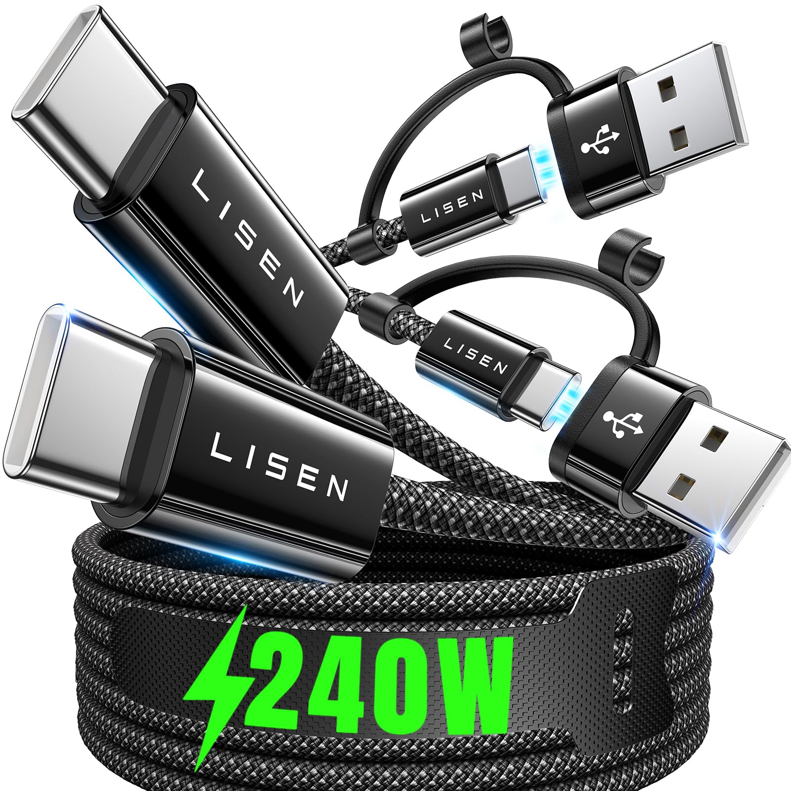 2-Pack 6.6' LISEN 240W Fast Charging USB-C to USB-C Braided Cable w ...
