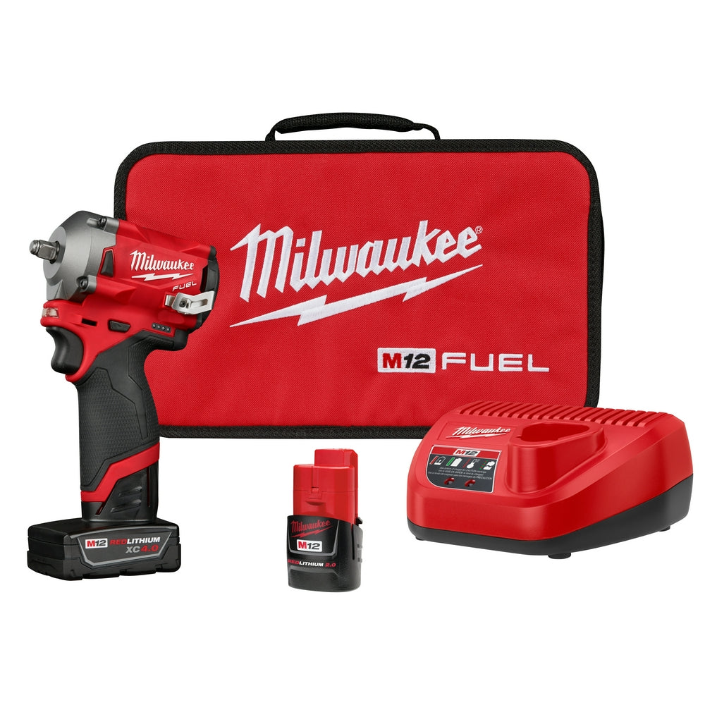 Milwaukee M12 Brushless 3/8" Stubby Impact Wrench w/ 2x Batteries ...