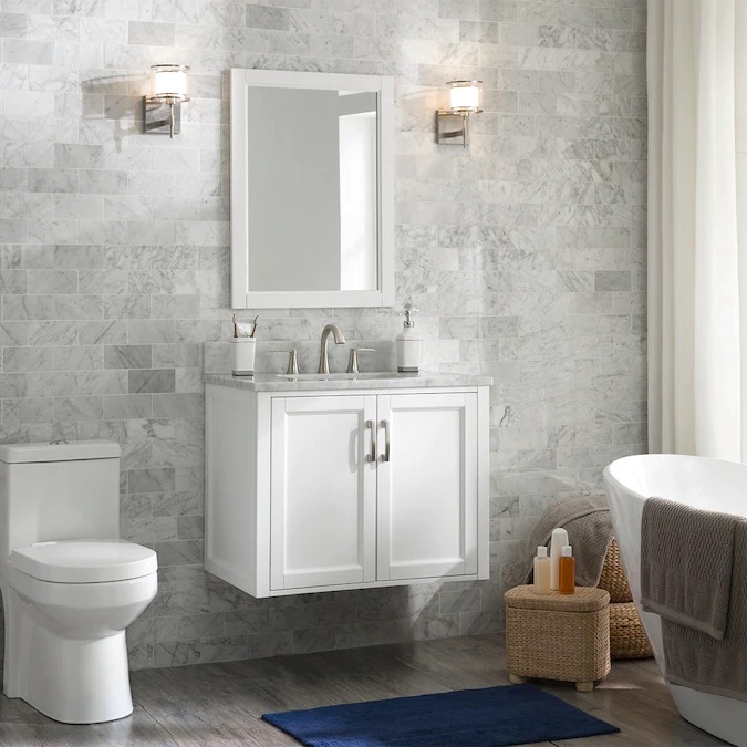 allen + roth 30-in Floating White Bathroom Vanity w/ Carrara Marble Top ...