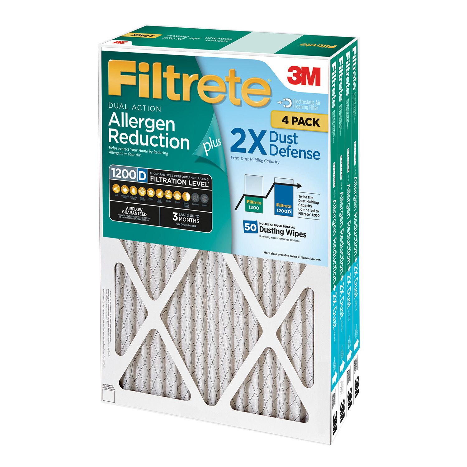 4-Pack 3M Filtrete Dual-Action Micro Allergen Plus 2x Dust Defense Filter (1200D MPR, MERV 11 ...