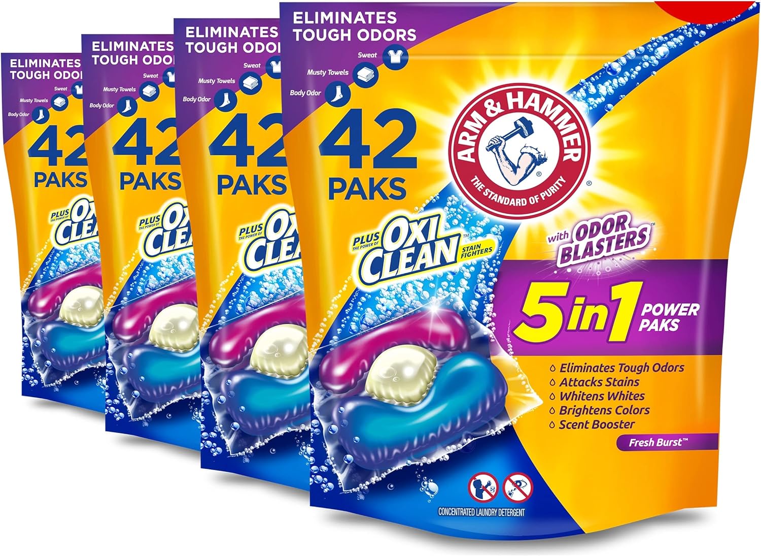 4 Pack 42 Count Arm Hammer Plus OxiClean W Odor Blasters 5 in 1