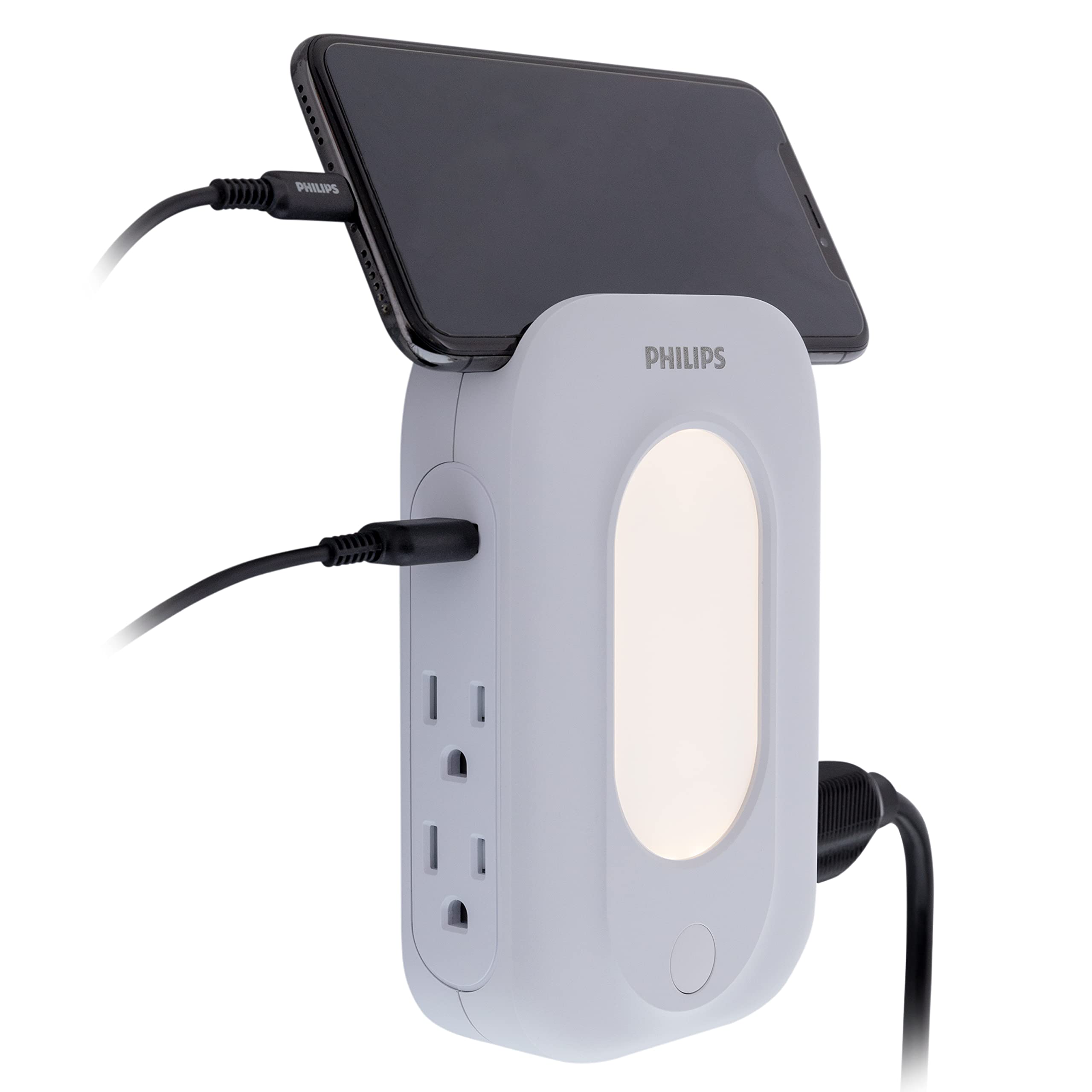 Philips Surge Protector 4-Outlet Wall Tap w/ 2-USB Ports, Light-Sensing ...