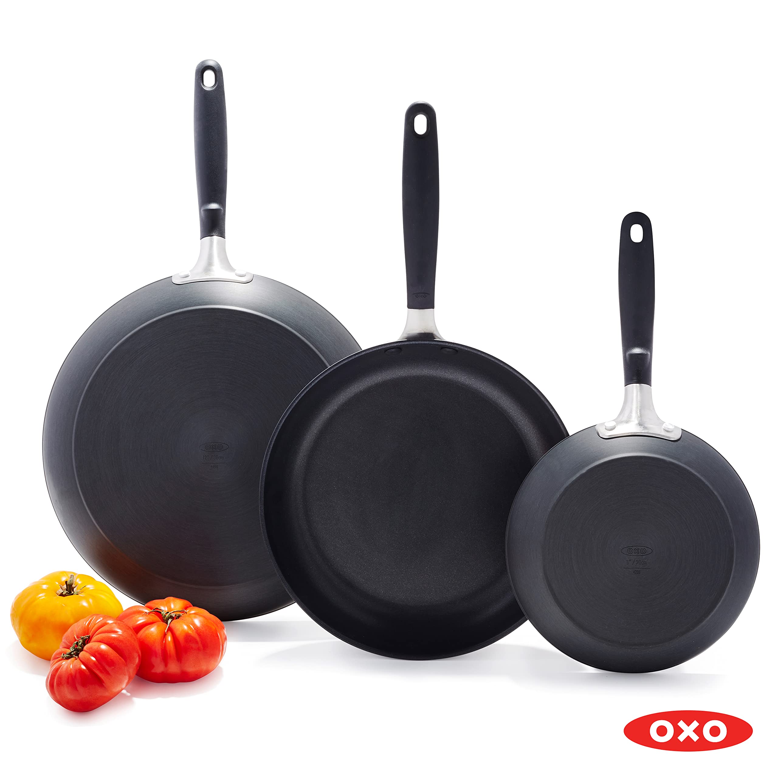 OXO Good Grips: 8", 10", & 12" Frying Pan Skillet Set w/ Stainless ...
