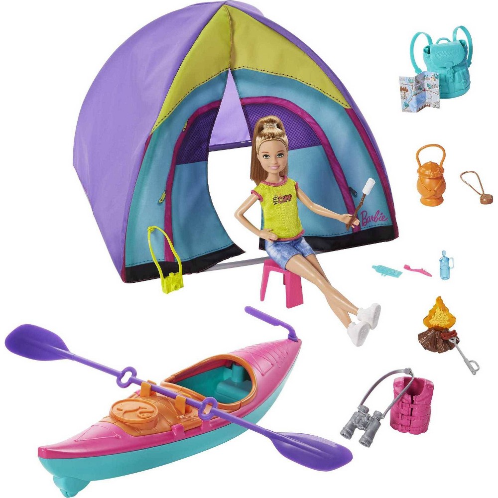 Barbie Team Stacie Summer Camp Playset w/ 4" Stacy Doll, Tent, Kayak ...
