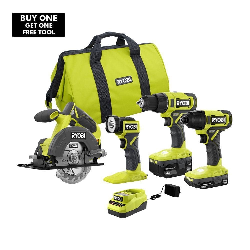 RYOBI ONE+ 18V Cordless 4-Tool Combo Kit (with hack) - $72.65 at Home ...