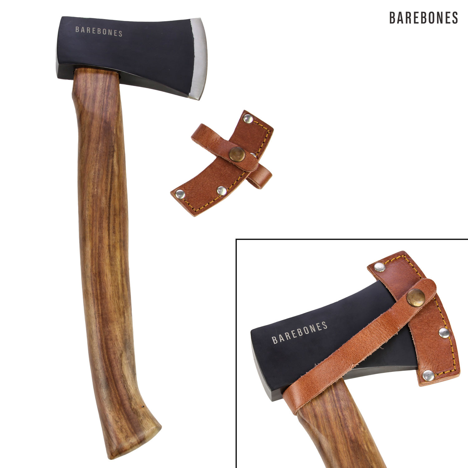 13.5" Barebones Woodland Hatchet w/ Leather Sheath & Rosewood Handle ...