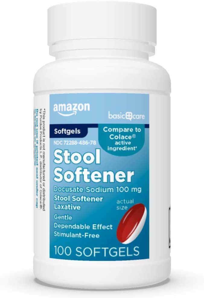 100-Count Amazon Basic Care Stool Softener Laxative Softgels $2.79 ...