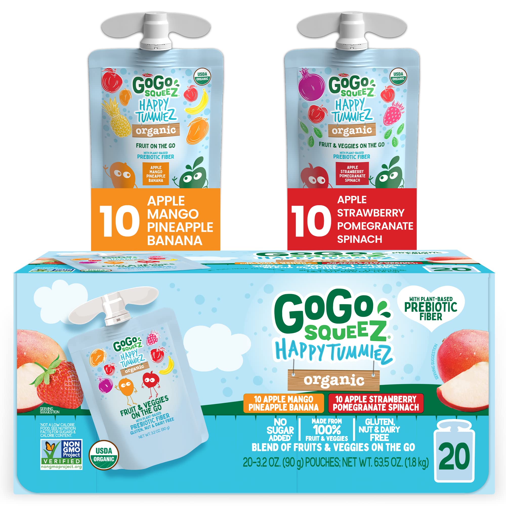 20-Pack 3.2oz GoGo SqueeZ Happy TummieZ Organic Variety Pack