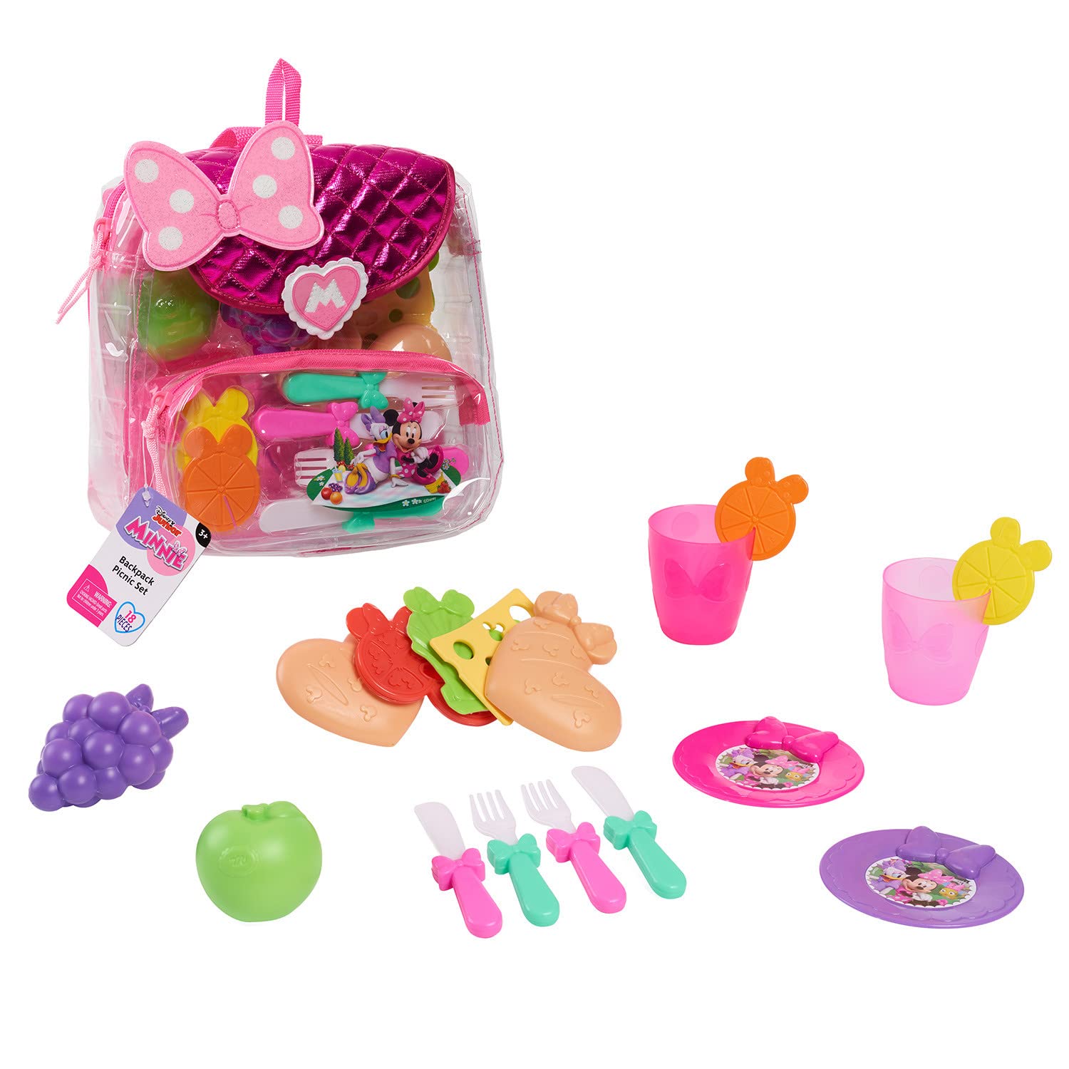 18-Piece Disney Junior Minnie Mouse Pretend Play Picnic Set Backpack $6 ...