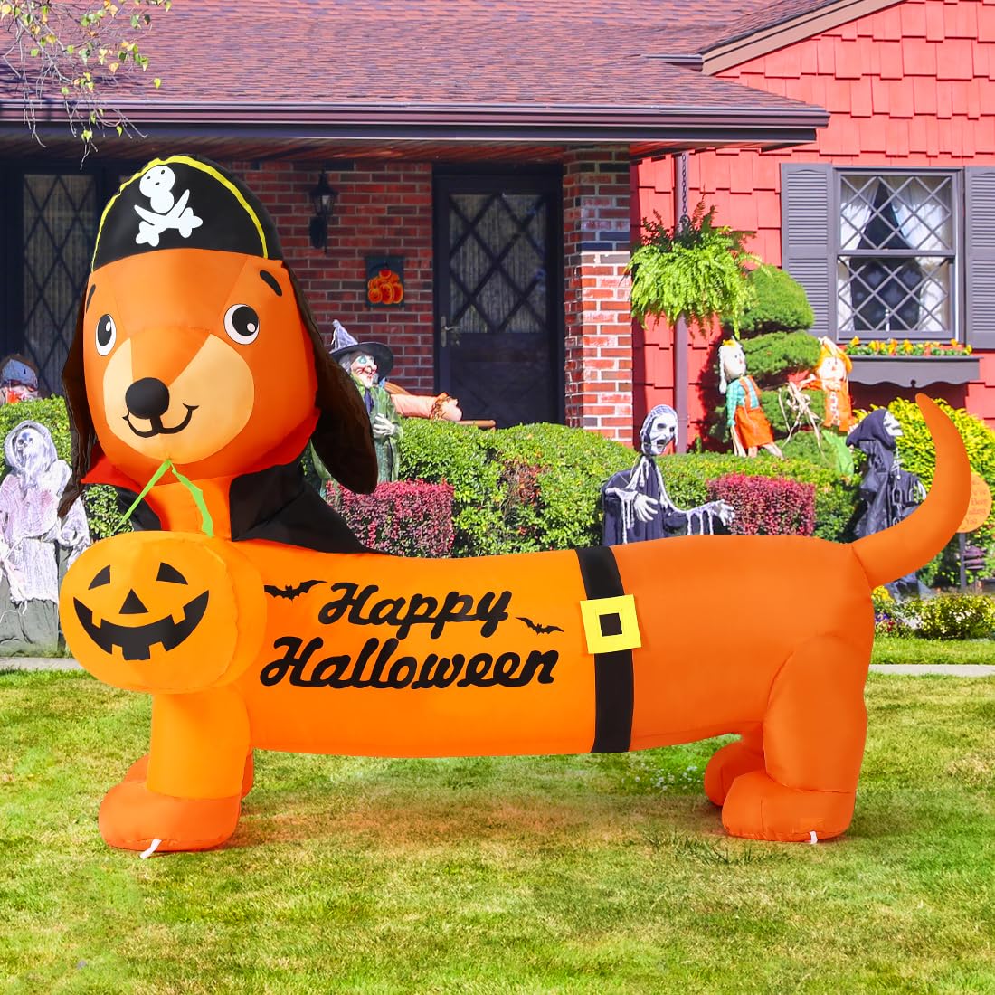5' GOOSH Halloween Inflatable Dog with Pumpkin & Pirate Hat, Yard ...