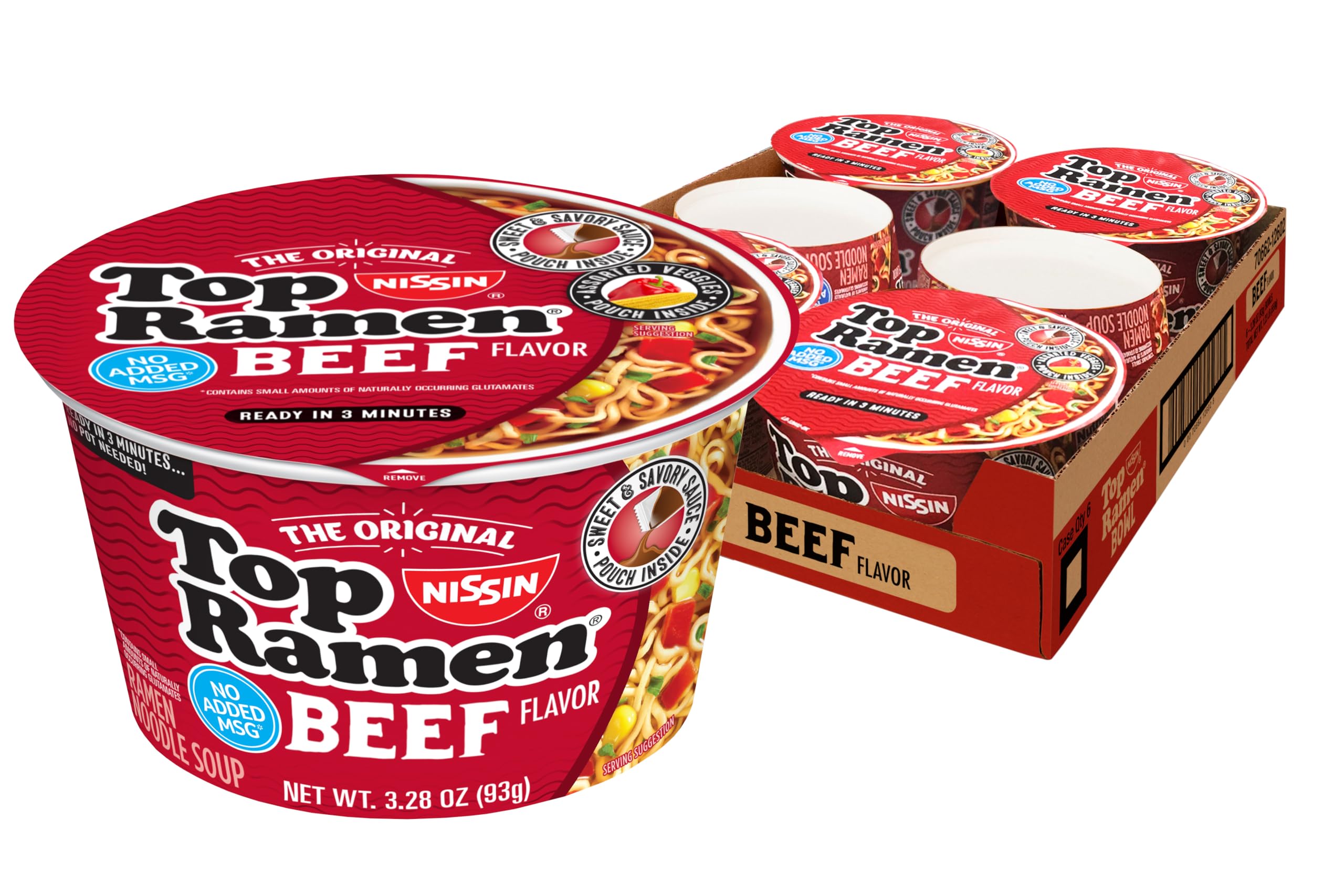 6-Pack 3.28-Oz Nissin Top Ramen Noodle Soup Microwavable Bowl (Beef Flavor)