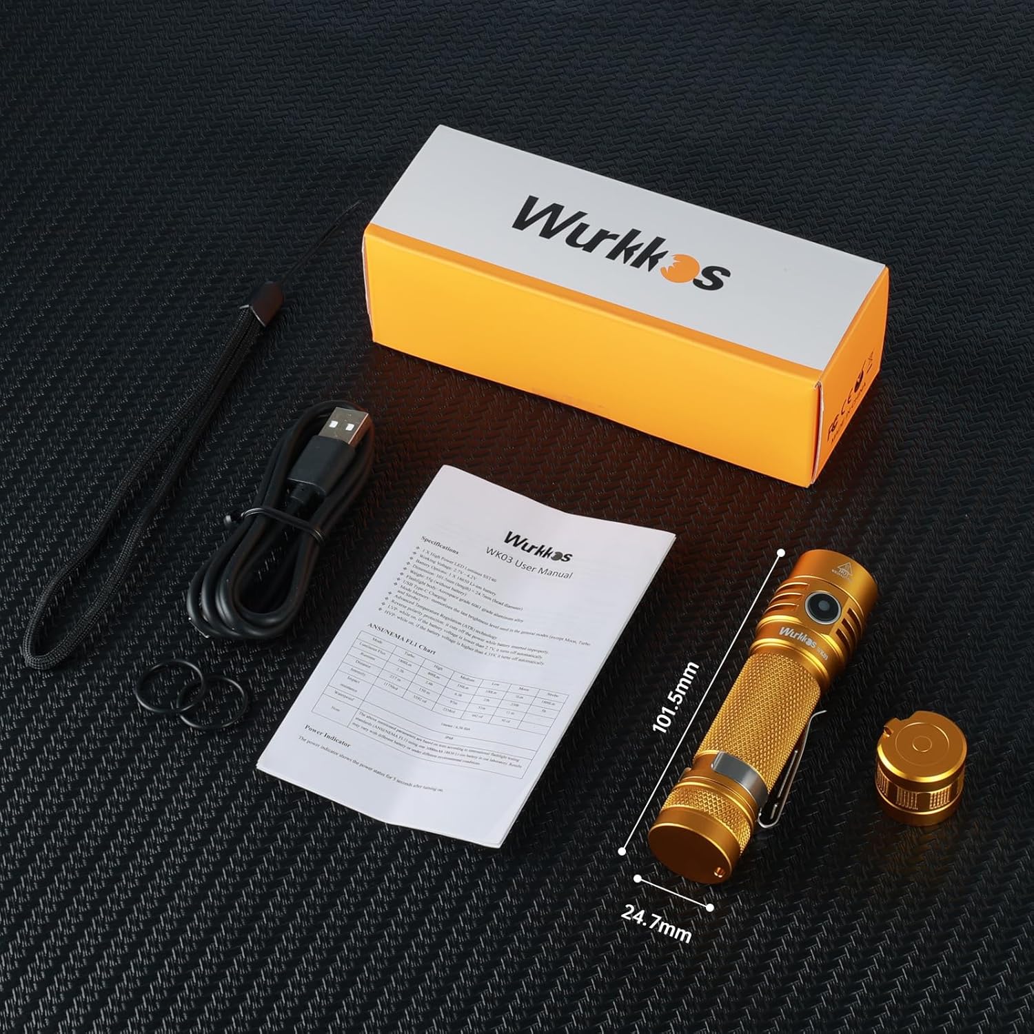 Wurkkos TLF Golden WK03 1200 Lumen EDC Flashlight w/ 18650 Battery