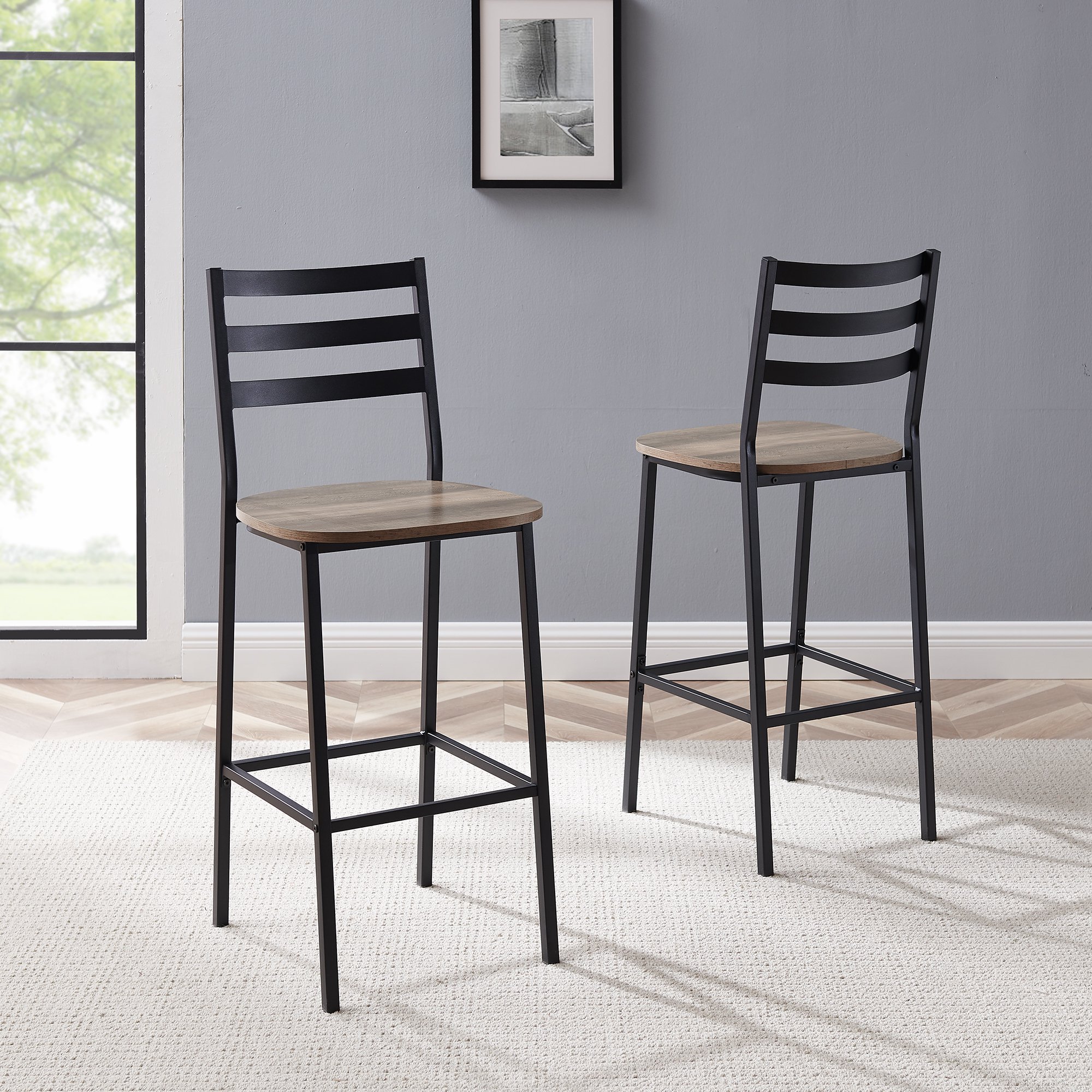 River Street Designs Logan Grey Wash Slat Back Counter Stools (2-Pack ...