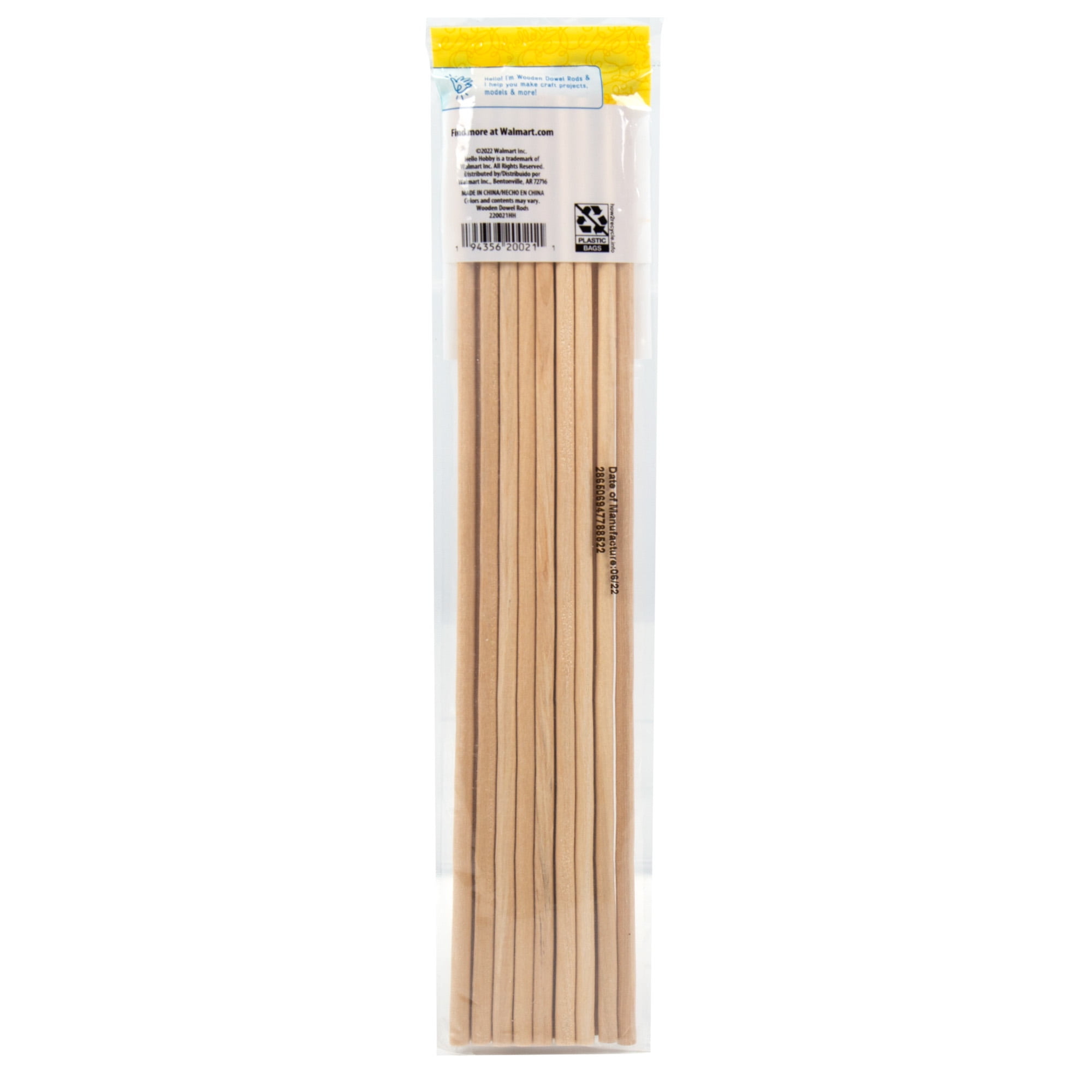 Hello Hobby Wood Dowels, 16-Pack 3/16" x 12" $1.12 Walmart free pickup ...