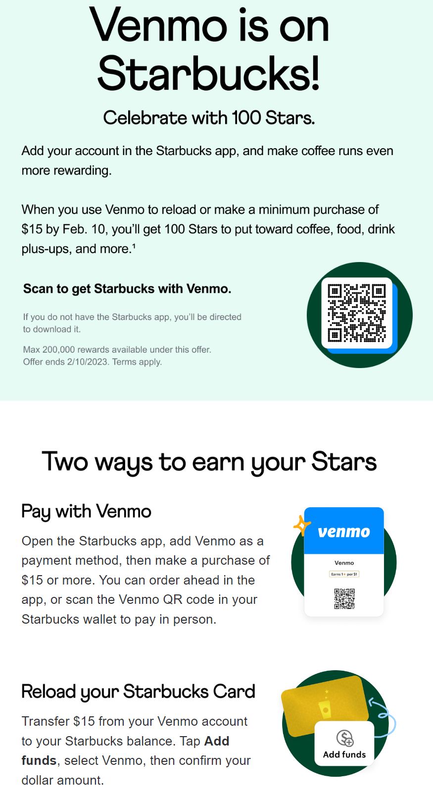 100 Starbucks Stars When You Use Venmo In Starbucks App To Reload