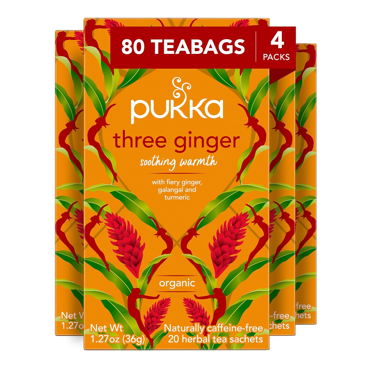 4-Pack 20-Count Pukka Herbs Organic Herbal Tea Bags (Three Ginger)