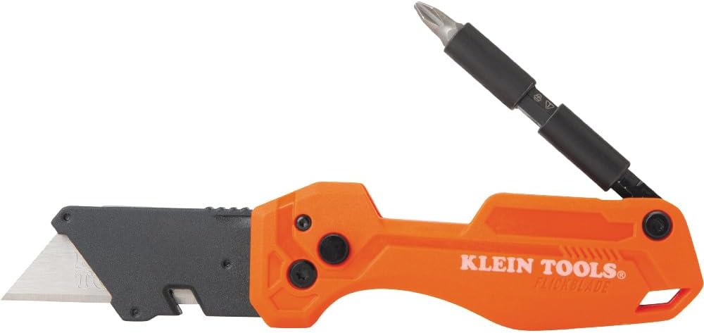 Klein Tools Folding FLICKBLADE Utility Knife w/ 1/4" Nut Driver & #2 ...
