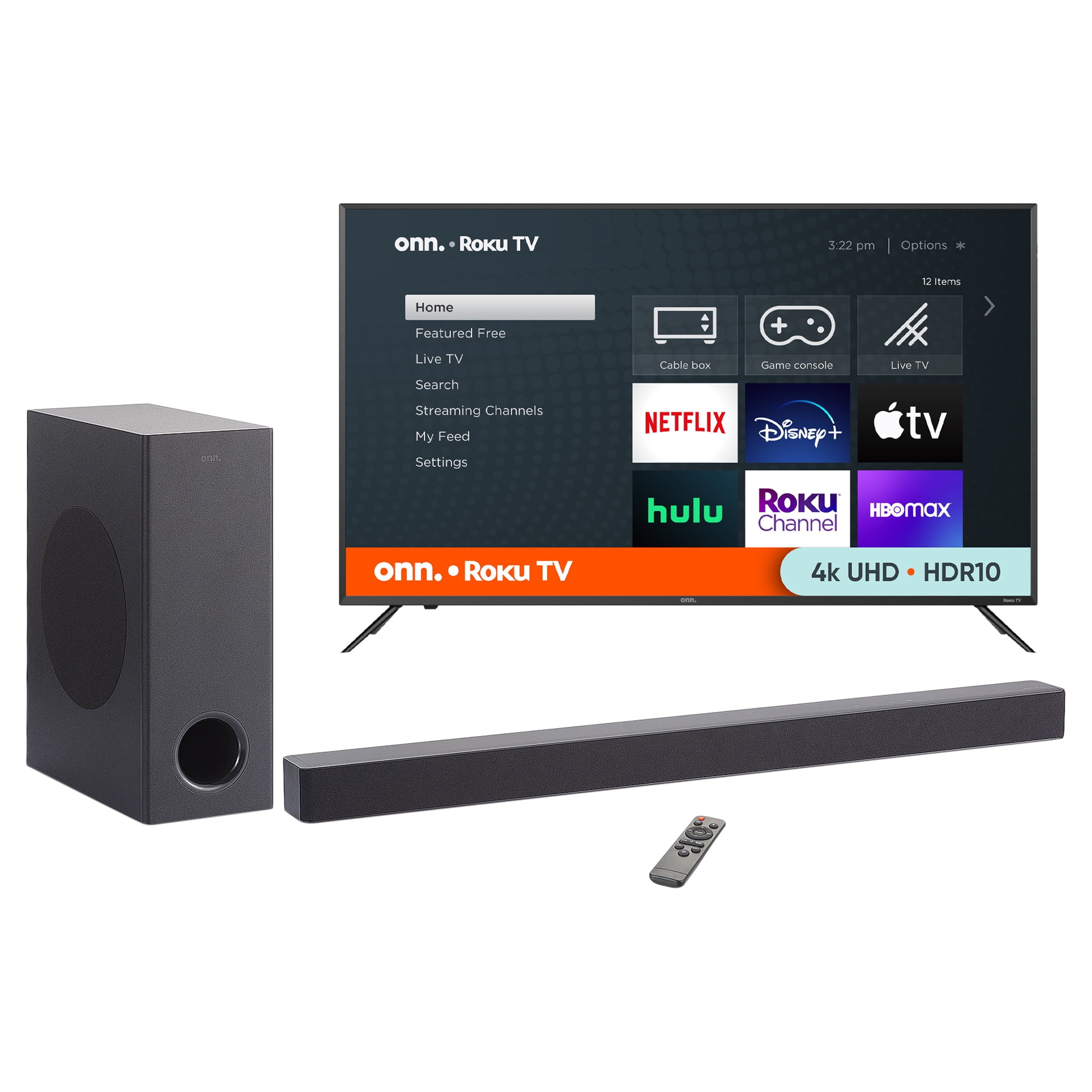 Onn. 50in 4K Roku TV with onn. 37in 3.1 Dolby Atmos Soundbar with ...