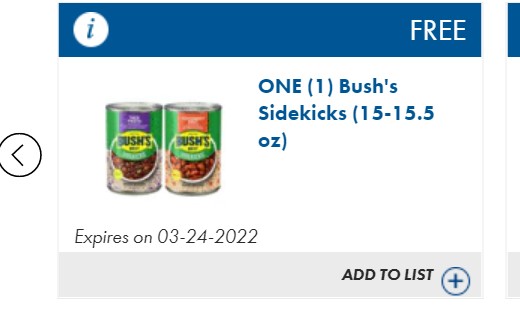 Food Lion Rewards Members: free Bush's Sidekick beans load to card 3/18 ...