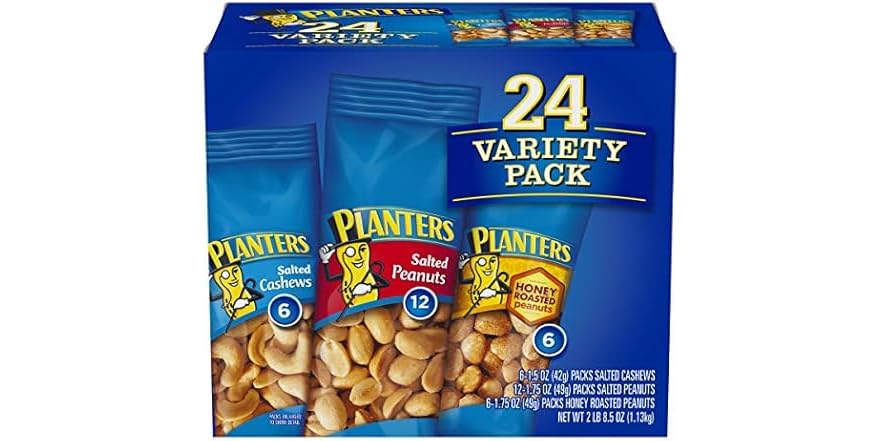 24-Pack PLANTERS Peanuts & Cashew Variety Pack Singles (Salted + Honey ...