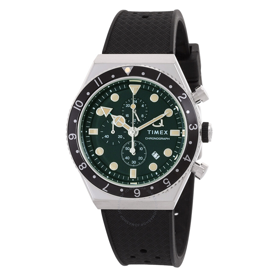 Timex Q Timex 3-Time Zone Chronograph Quartz Green Dial Men's Watch ...