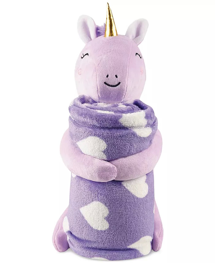 40" x 50" JLA Home Throw Blanket & Plush Hugger Toy Set (Unicorn ...