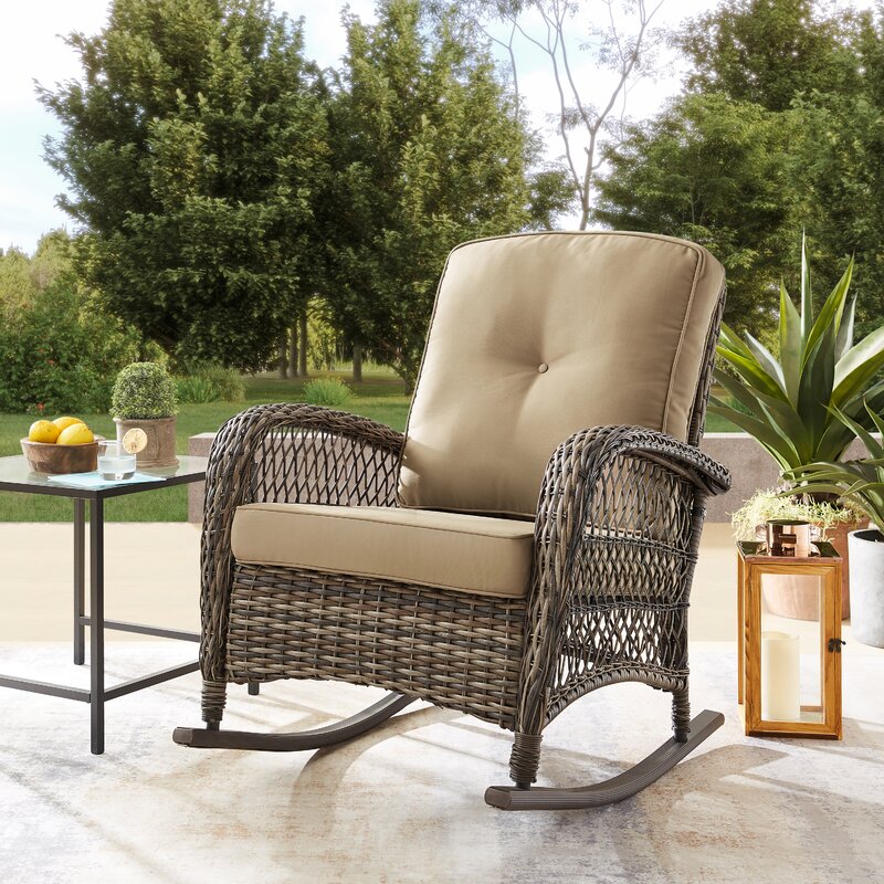 Sand & Stable Outdoor Pacey Rocking Wicker/Rattan Chair w/ Cushions ...