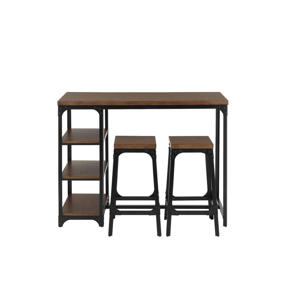 3-Pc StyleWell Black Metal Bar Height Dining Set w/ 2 Bar Stools (Haze ...