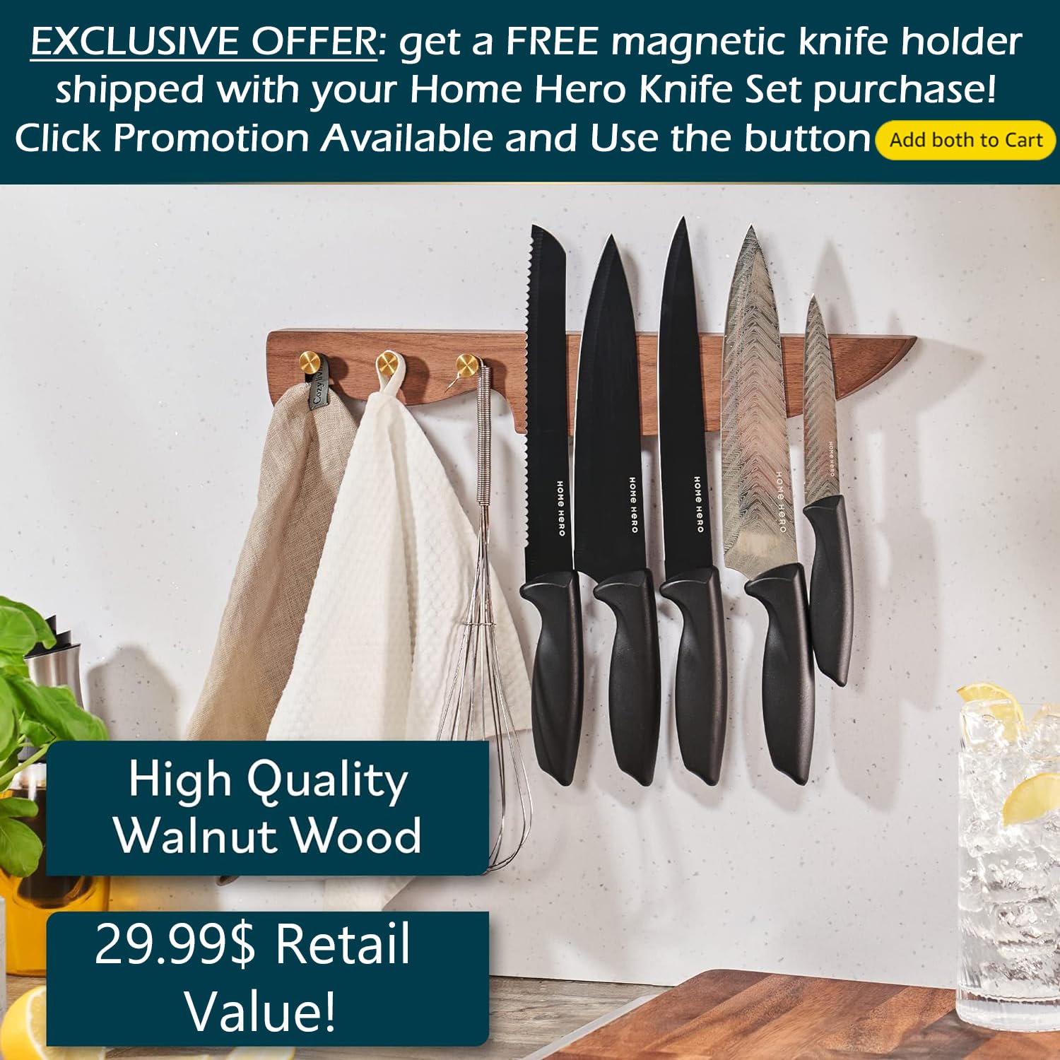 11-Piece Home Hero Kitchen Knife Set (Various Colors) + Wall Magnetic ...