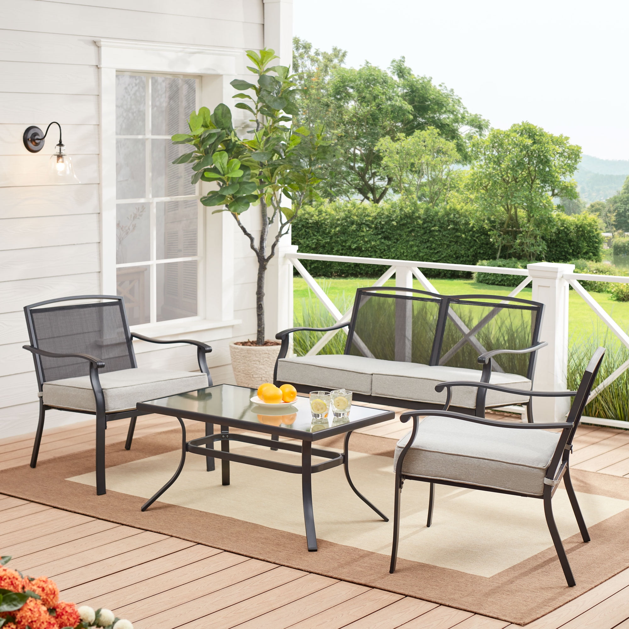 4-Piece Mainstays Alexandra Square Outdoor Patio Conversation Set (Gray ...