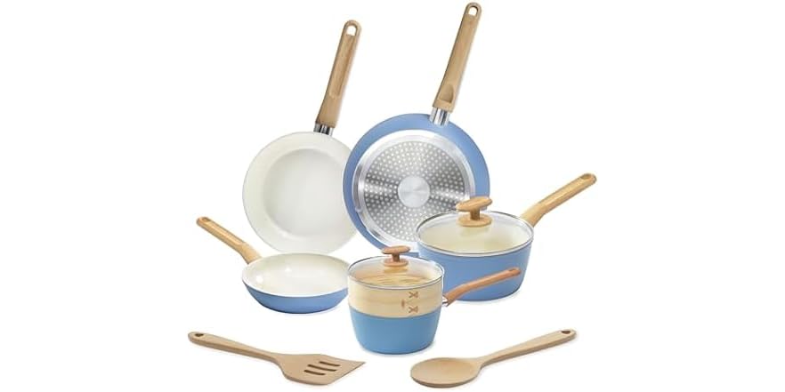 10-Piece GoodCook Ceramic Titanium-Infused Nonstick Cookware Set (Light ...