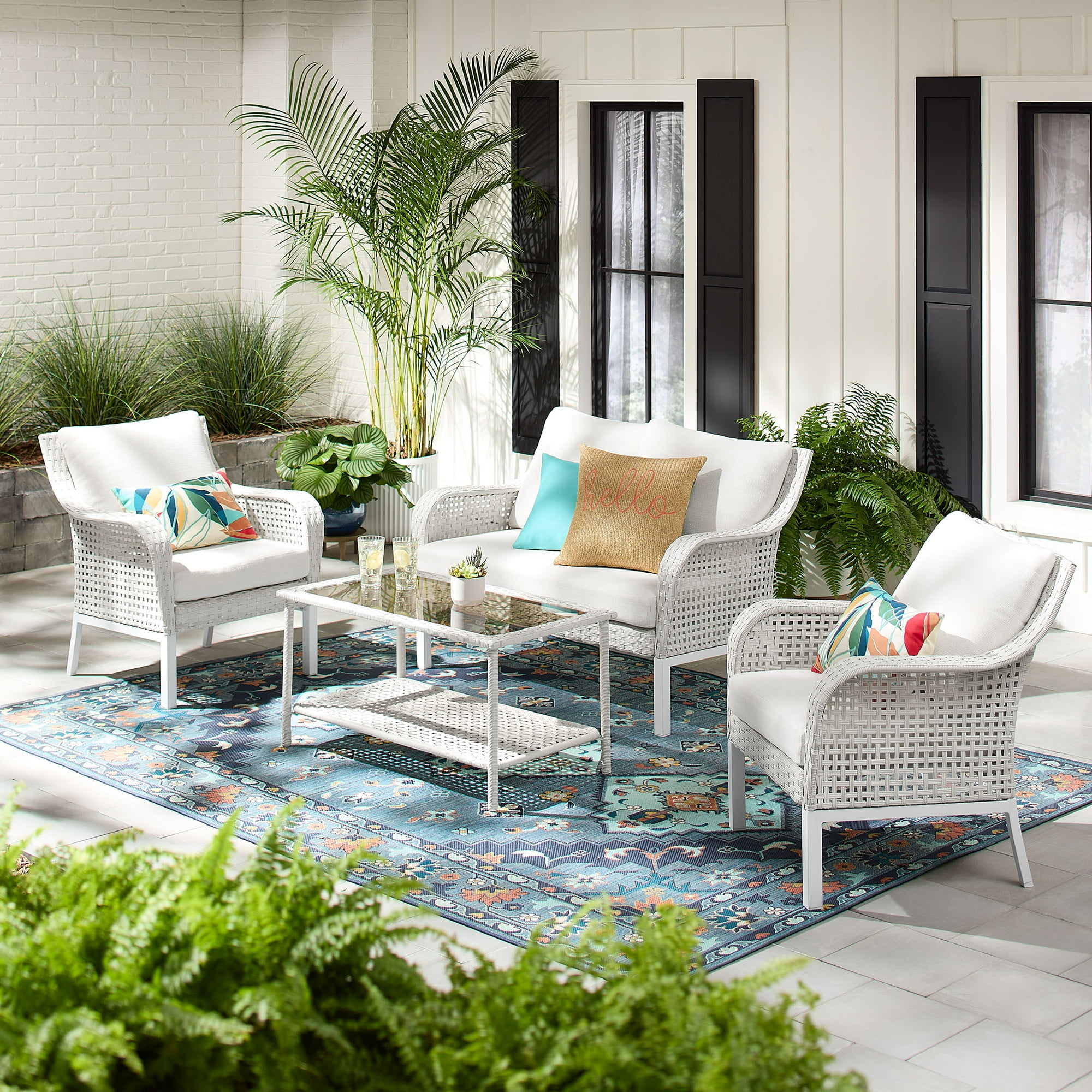 4-Piece Mainstays Tuscany Ridge Patio Conversation Set (Cream, Blue ...