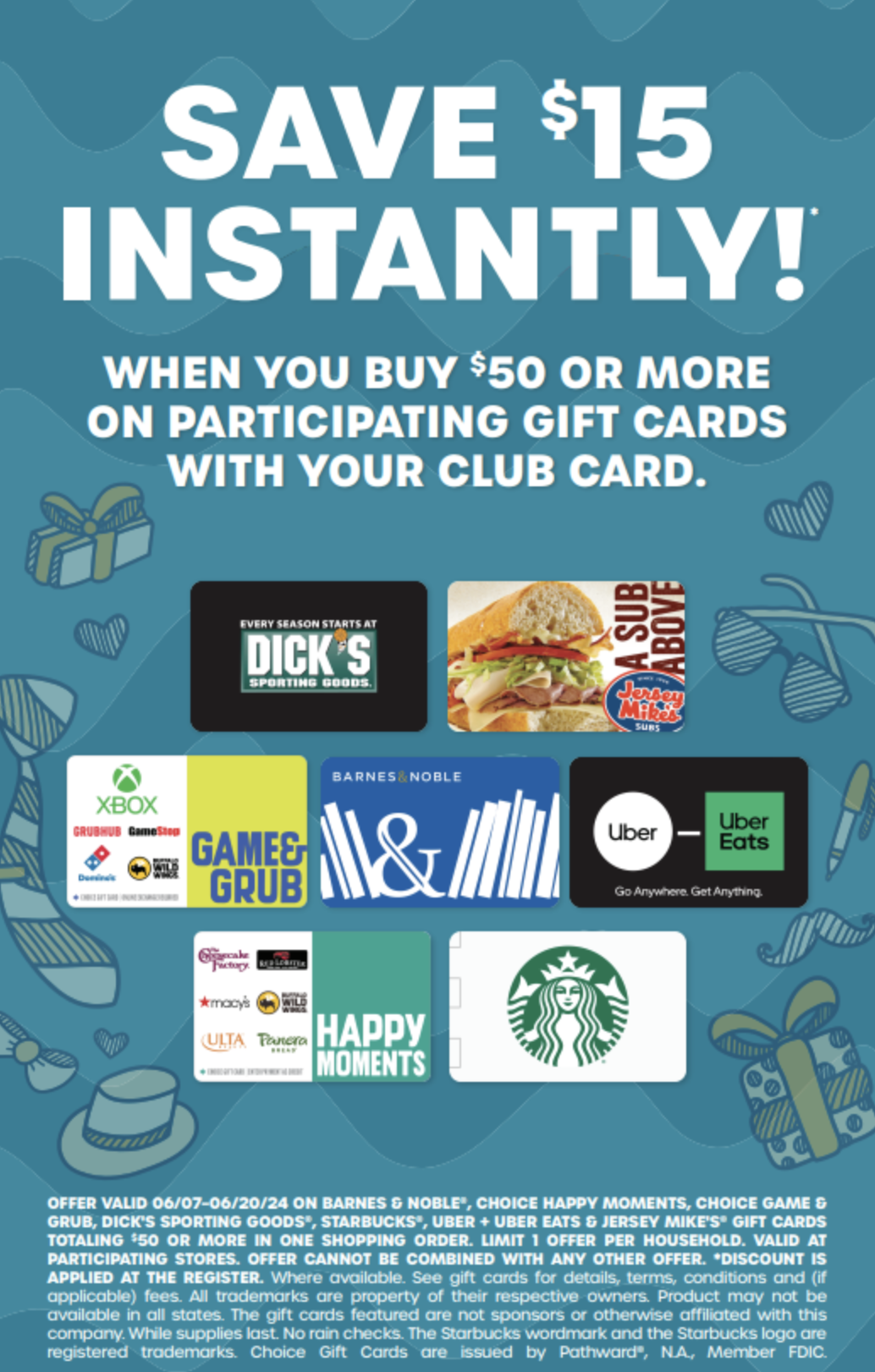 UberEats, Starbucks, Barnes and Nobles, Jersey Mikes, Choice Happy ...