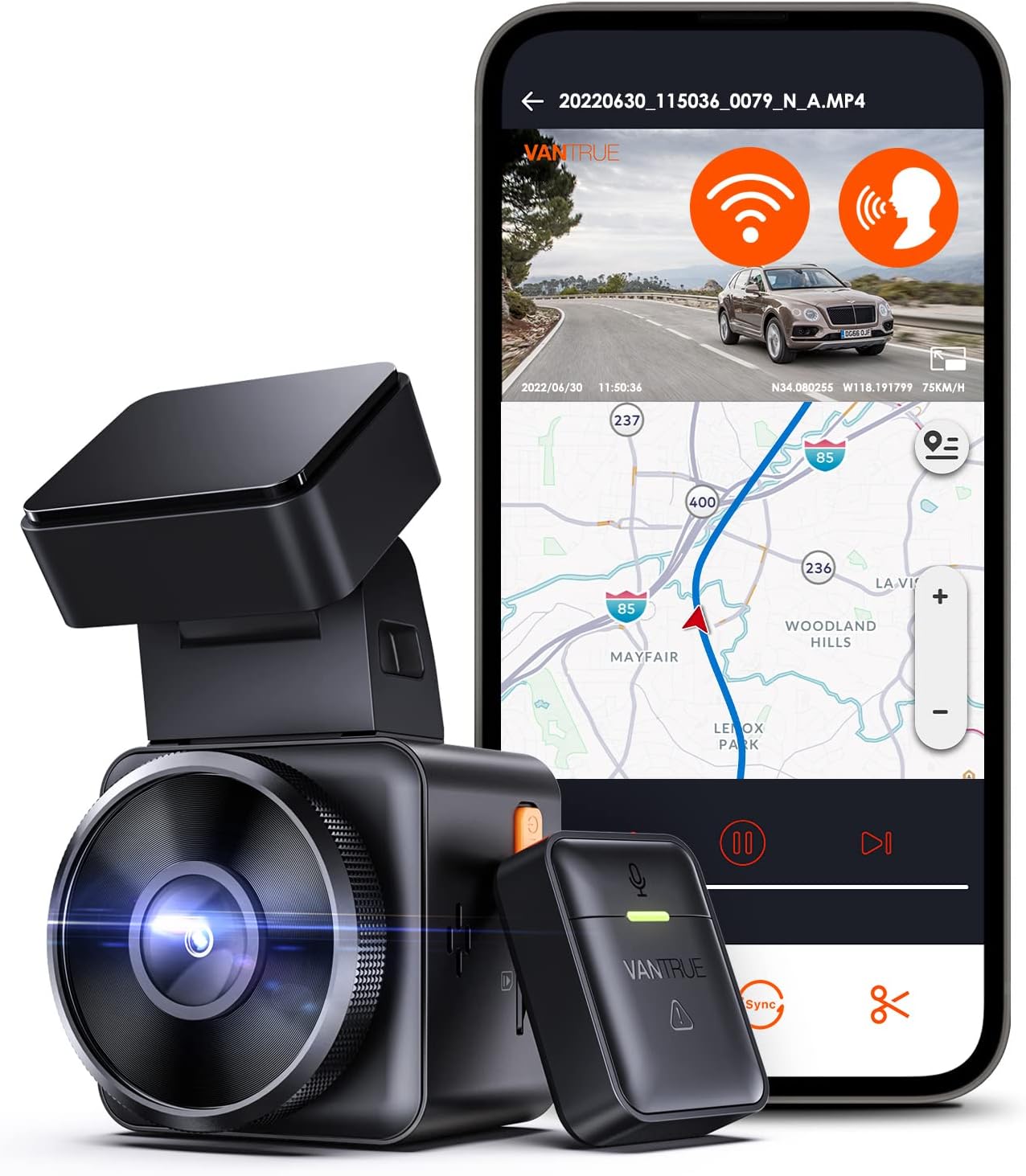 Vantrue E1 Lite 1080P WiFi Mini Dash Cam with GPS and Speed, Free APP ...