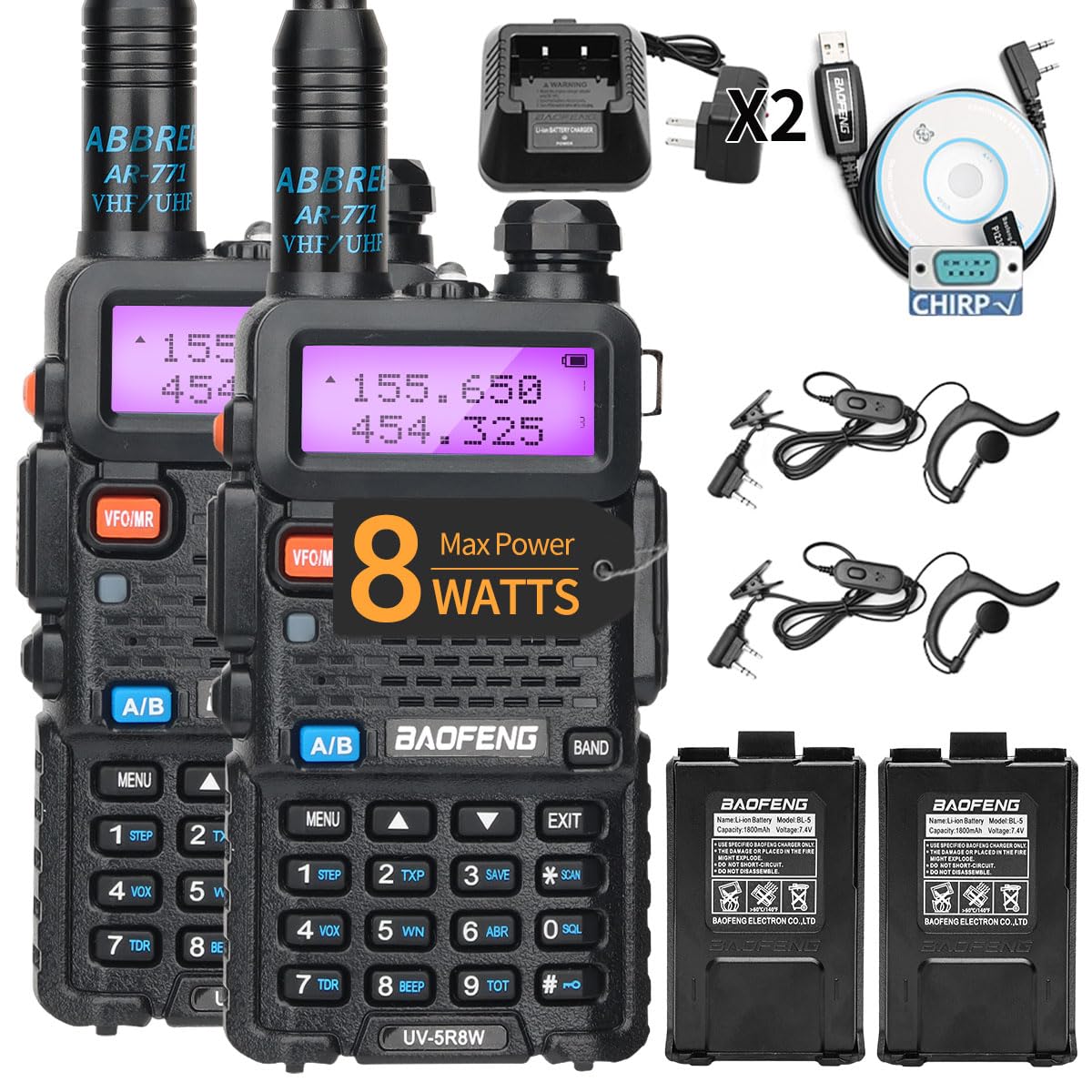 BAOFENG UV-5R Radio Kits 8W High Power Dual Band Baofeng Radio Handheld ...