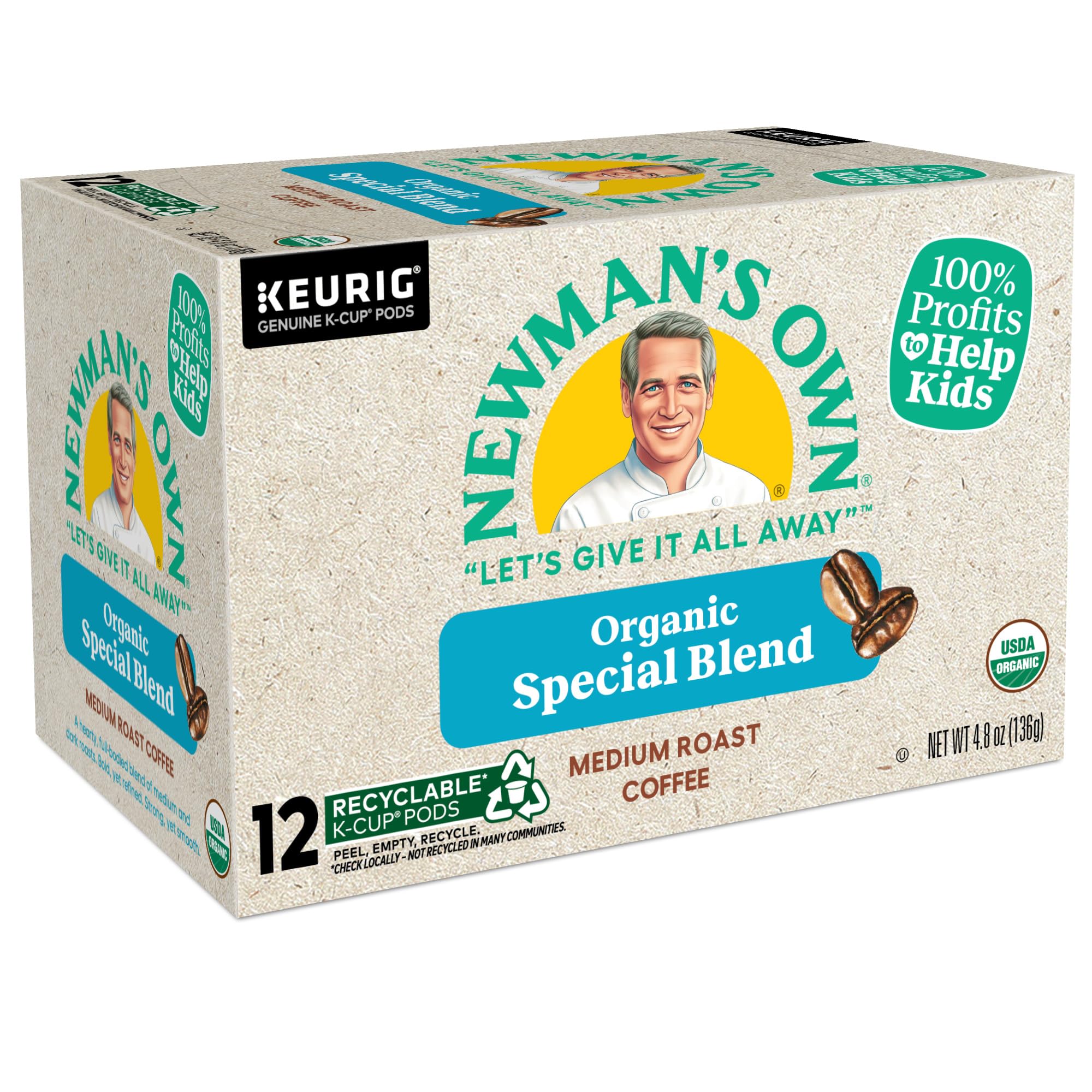 Newman's Own Organics K-Cup Pods, Medium Roast Coffee, 72 Count (6 Packs of 12) under $0.40 per ...