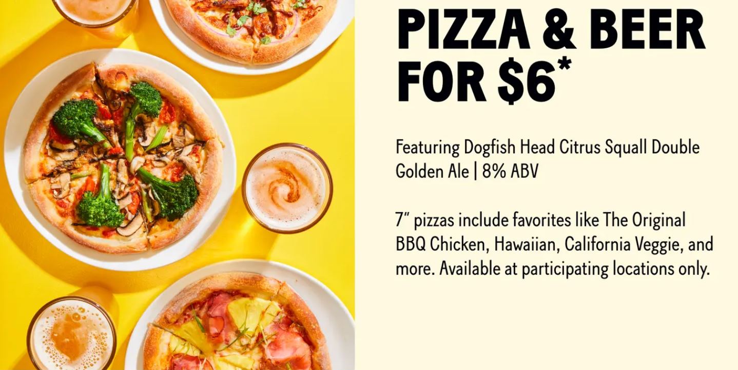 CPK Happy Hour (3-5pm): 7" Pizza & Draft Beer $6