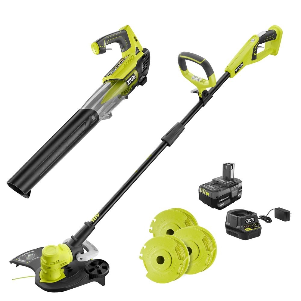 RYOBI ONE+ 18V Cordless String Trimmer/Edger and Blower with Extra 3 ...