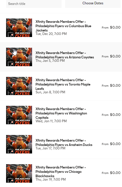 Xfinity Rewards - 2 Free Tix to Flyers games
