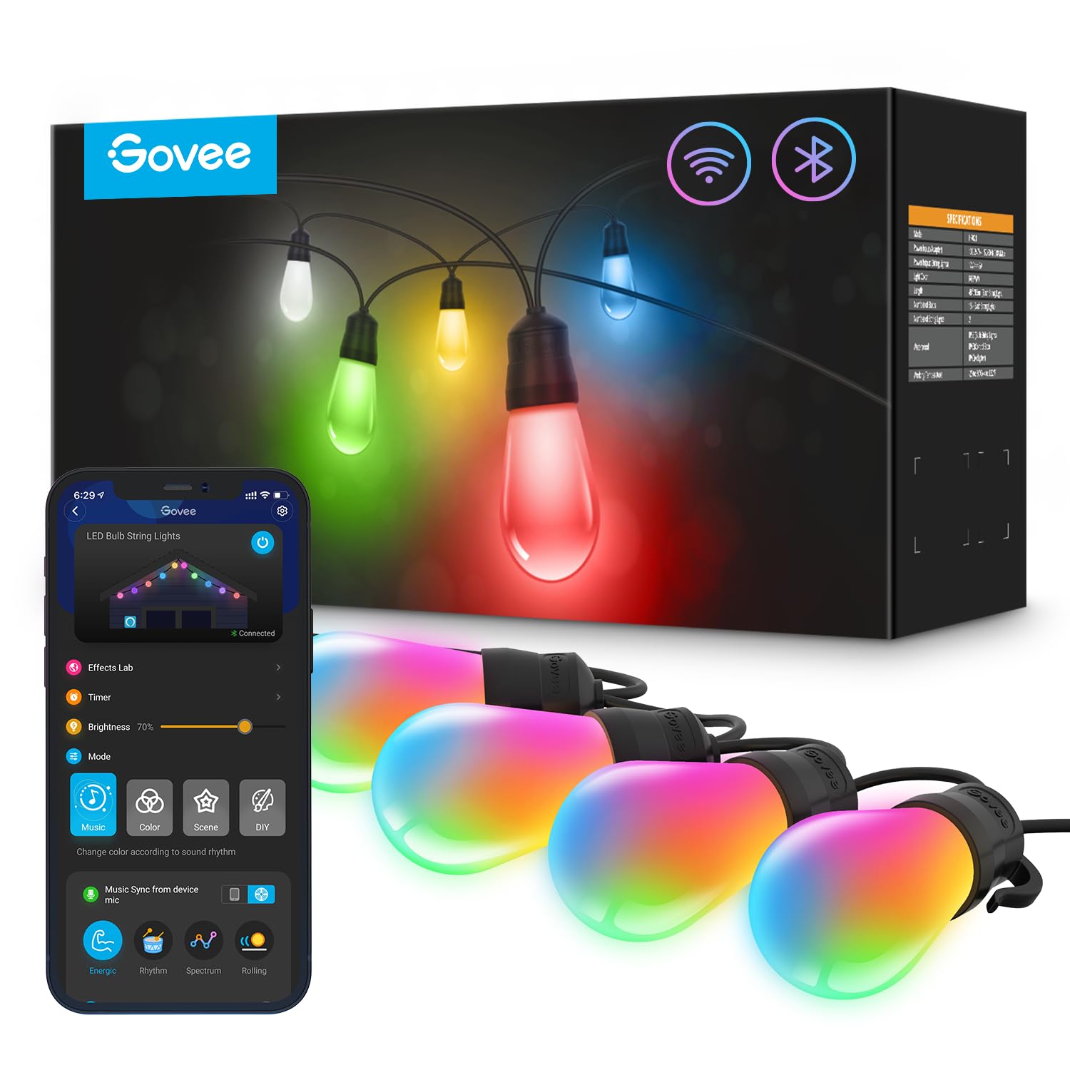 96' Govee Smart Outdoor RGBIC LED String Lights (2 Ropes of 48' each)