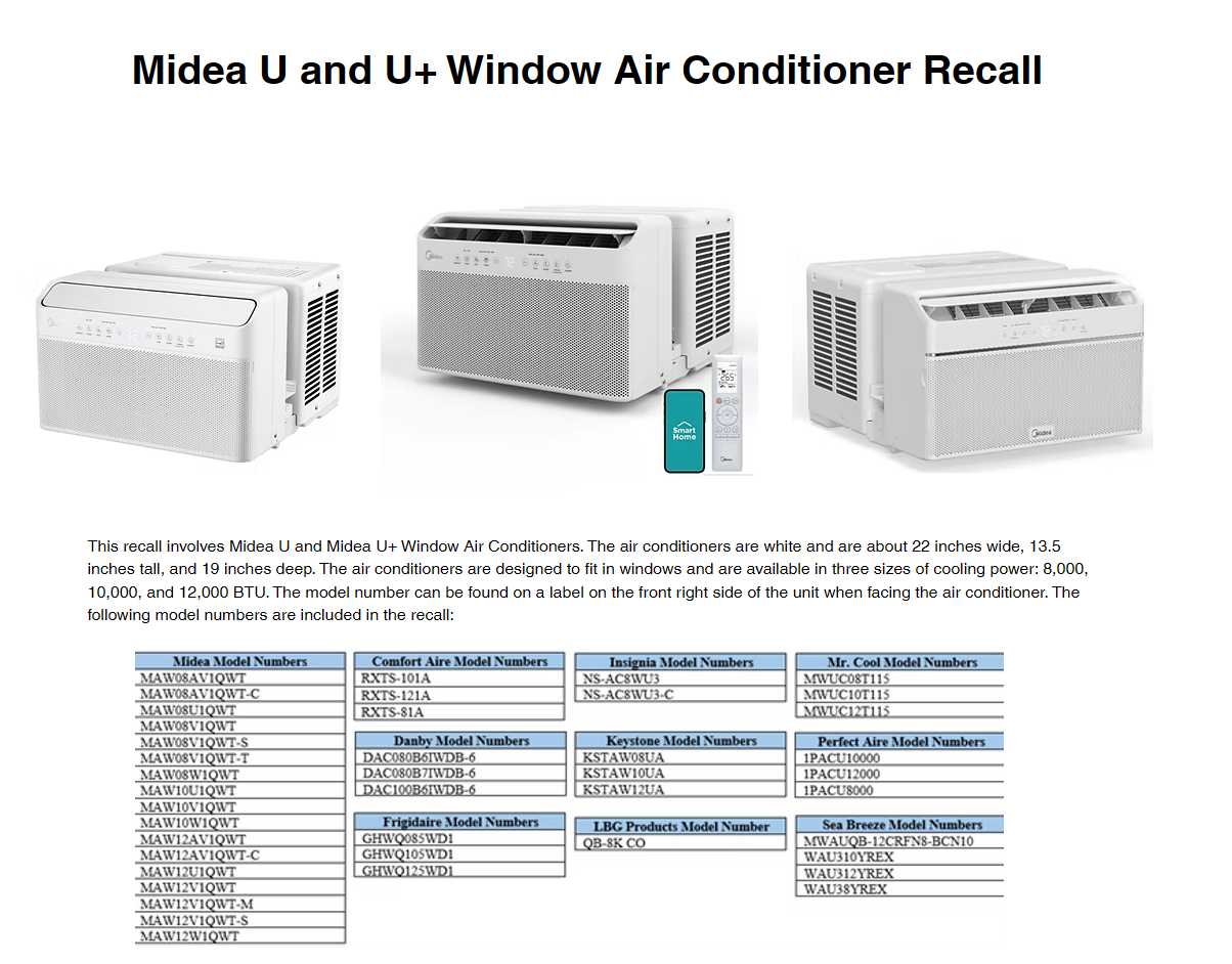 Midea Recalls About 1.7 Million U and U+ Window Air Conditioners Due to ...