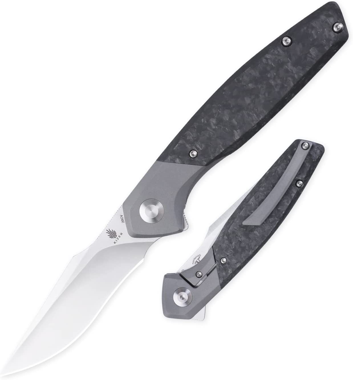 Kizer Grazioso Titanium& Carbon Fiber Pocket Knife, 20CV Steel EDC ...