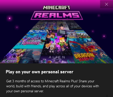 Xbox Game Pass Ultimate Members Perk: 3-Months Minecraft Realms Plus ...