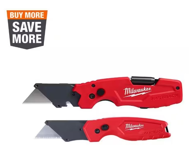 2-Pack Milwaukee Fastback 6-In-1 + Fastback Compact Folding Utility Knife