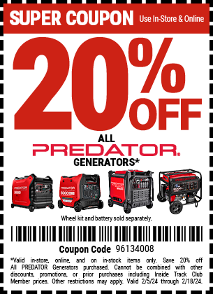 Harbor Freight Online/In-Store Coupon: All Predator Power Generators