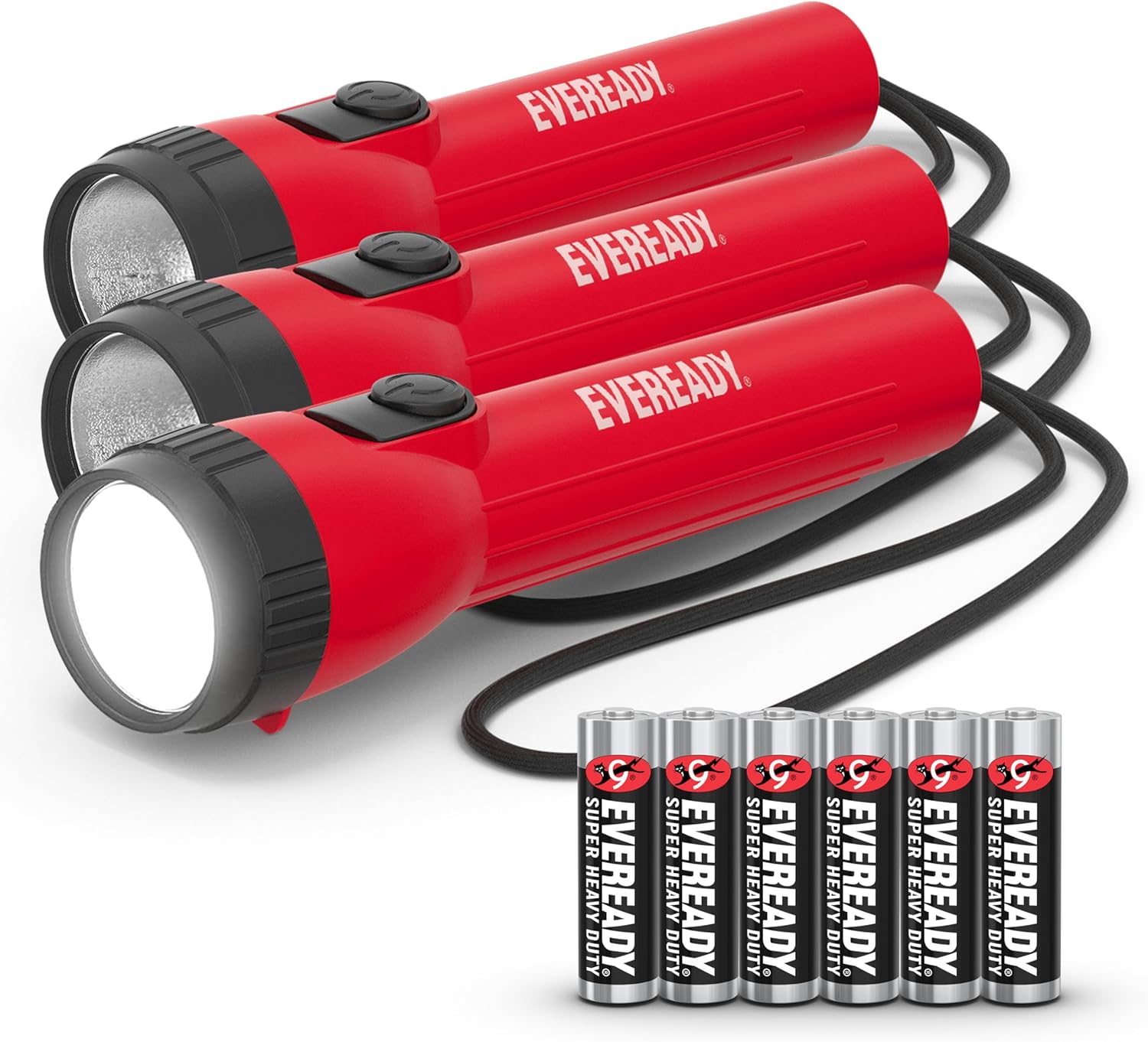 3-Pack Eveready 25-Lumen LED Handheld Flashlights w/ 6x AA Batteries (Red)